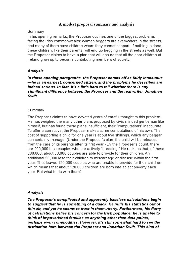 A Modest Proposal Summary and Analysis | PDF | Jonathan Swift