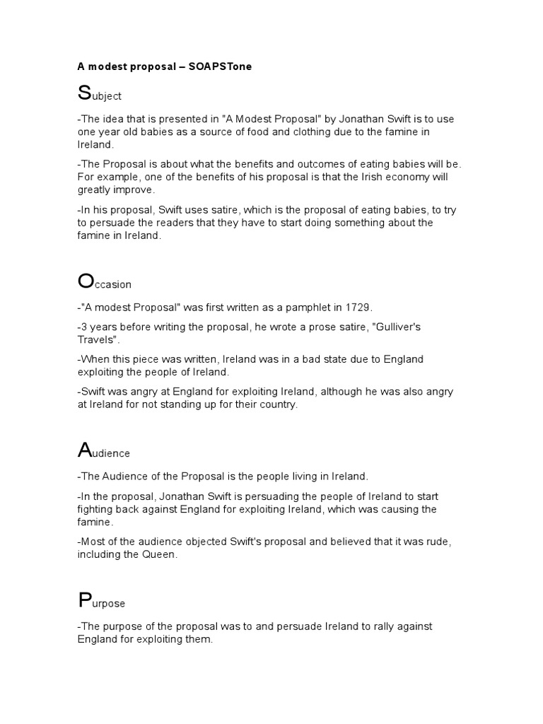 A Modest Proposal SOAPSTone | PDF | Jonathan Swift | Satire