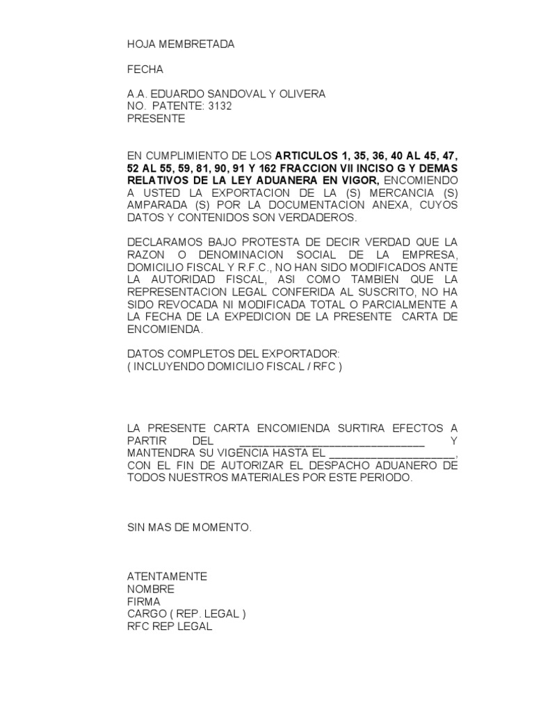 Carta Encomienda Mzo | PDF