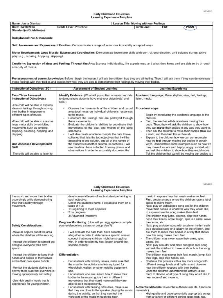 Edt 317 Dance-Movement Lesson Plan Adapted To Preschool | Download Free ...