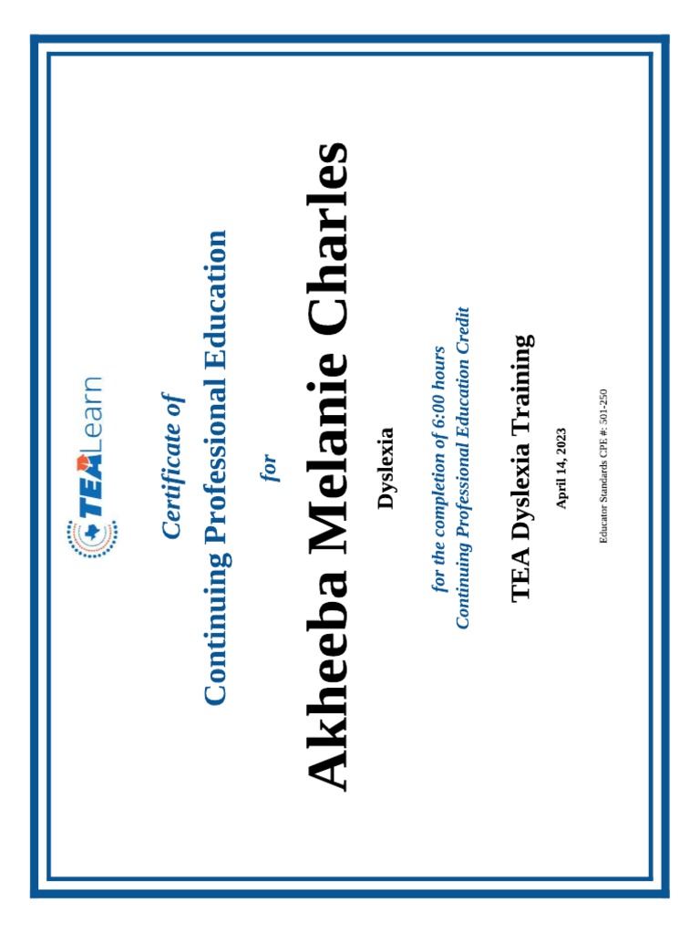 Dyslexia Certificate | PDF