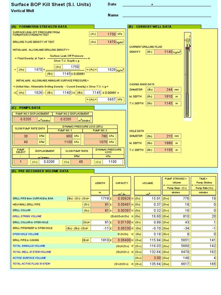 Kill Sheet ANA 103 | PDF | Pressure | Casing (Borehole)