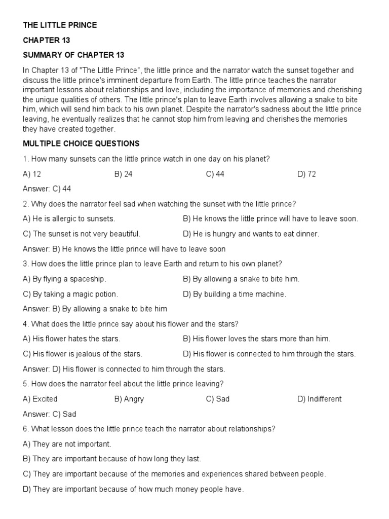 THE LITTLE PRINCE CH 13 ANSWERS | PDF | The Little Prince