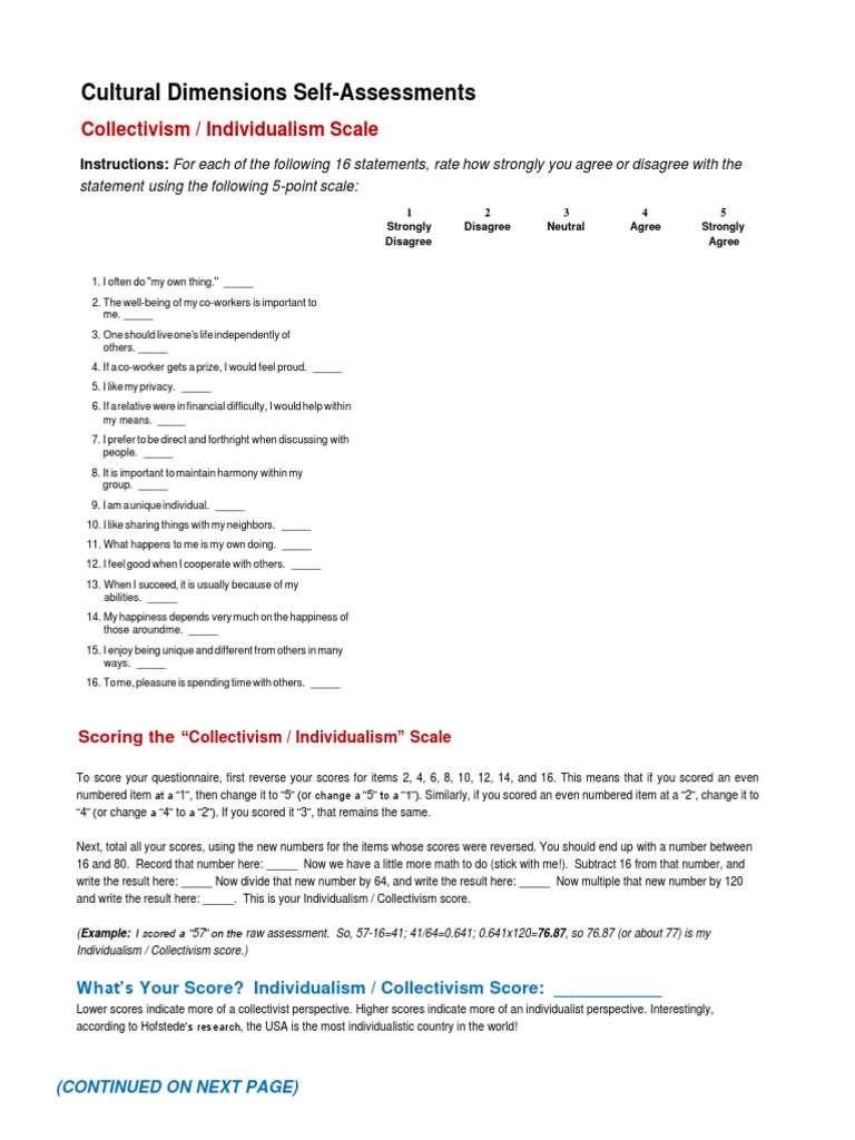 Cultural Dimensions Assessment Revised | PDF