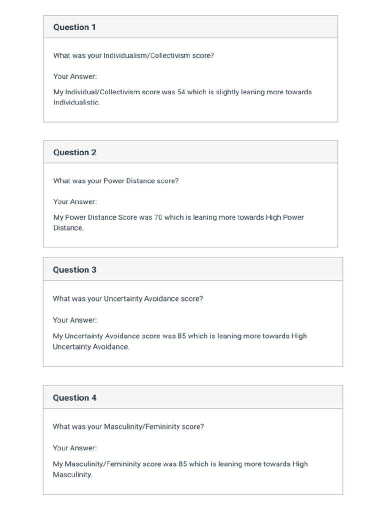 Cultural Dimensions Self-Assessment Worksheet Results-Analysis | PDF