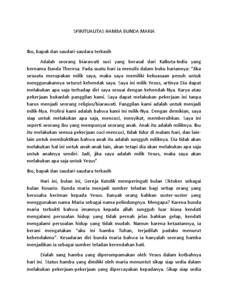Spiritualitas Hamba Bunda Maria | PDF