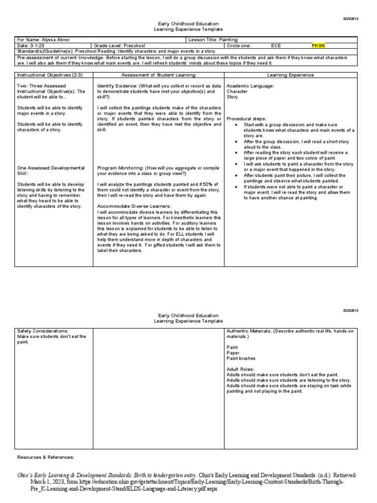 Visual Arts Lesson Plan - Preschool | PDF | Lesson Plan | Learning