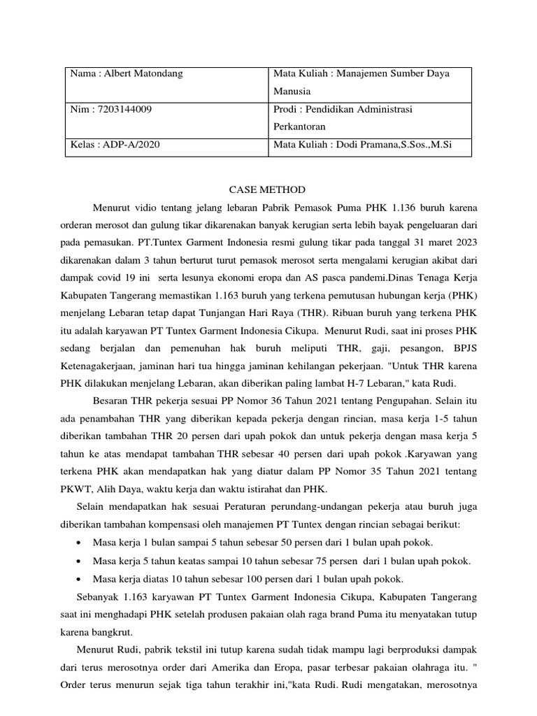 PHK Massal di PT Tuntex Garment Indonesia | PDF | Bisnis