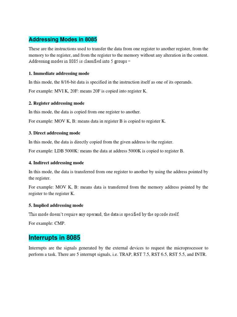 Addressing Mode and Interrupt 8085 | PDF | Computer Hardware | Computer ...
