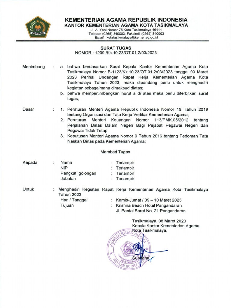 SURAT TUGAS RAKER | PDF
