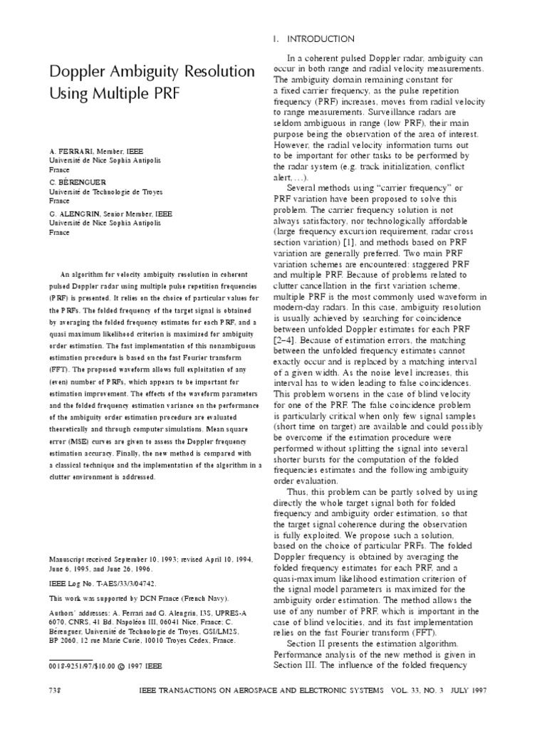 Doppler Ambiguity Resolution Pdf Radar Estimation Theory