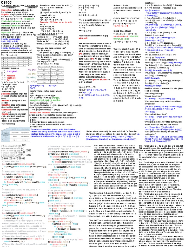 CS103 Midterm 1 Reference Sheet | PDF | Mathematical Logic | Metalogic