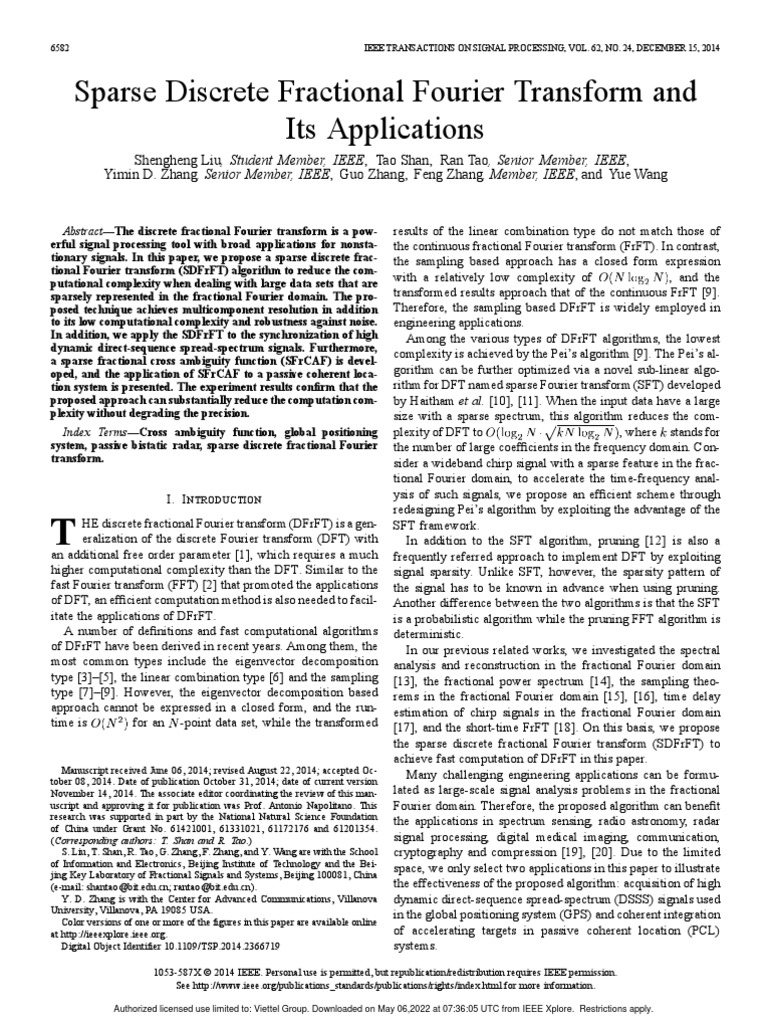 Sparse Discrete Fractional Fourier Transform And Its Applications Pdf Discrete Fourier