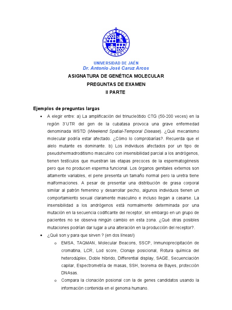 MODELOS - DE - EXAMEN Genetica Molecular | PDF | Gene | Genoma humano