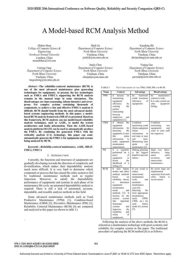 A Model Based RCM Analysis Method | PDF | Reliability Engineering | System