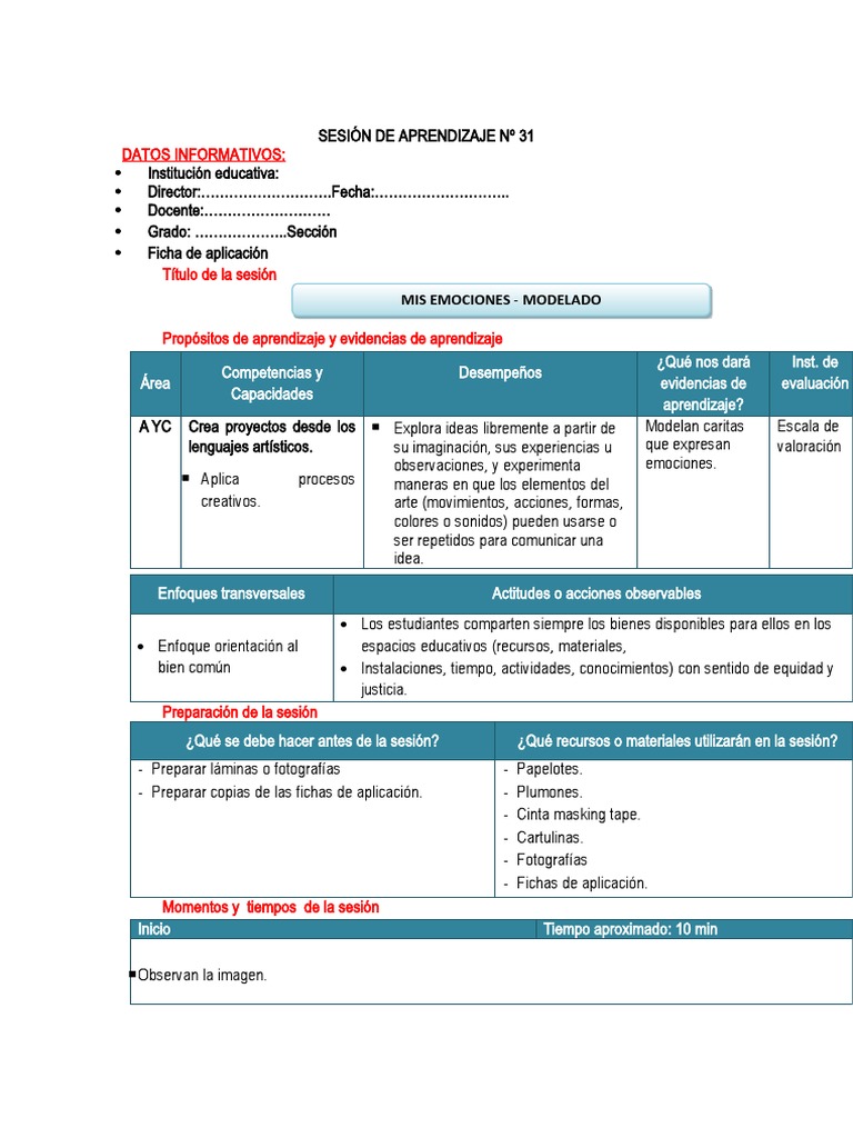Sesión de Aprendizaje #31 | PDF | Aprendizaje | Las emociones