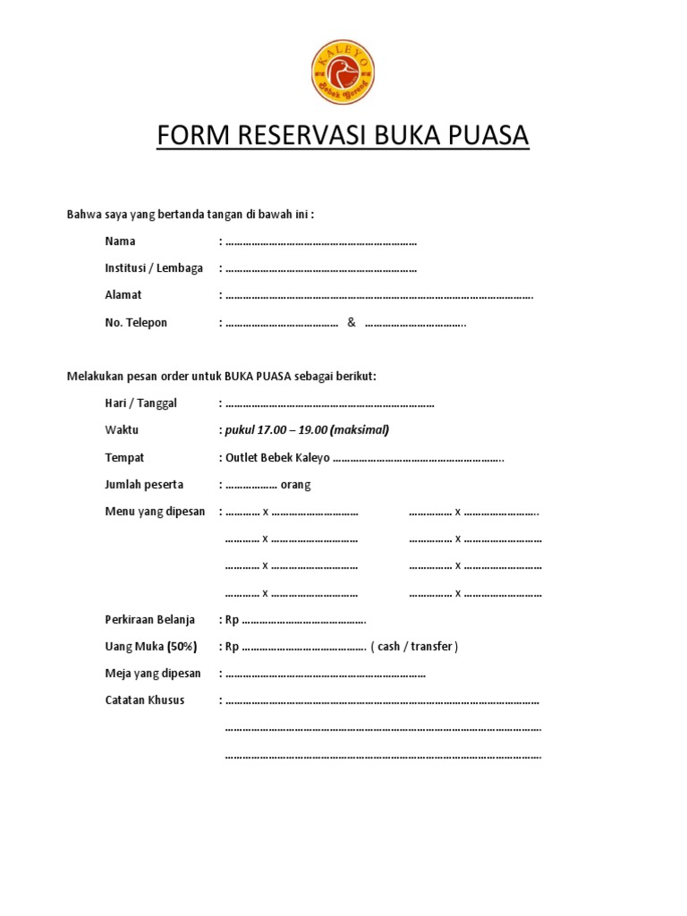 FORM RESERVASI BULAN PUASA 2023 rv.02 | PDF