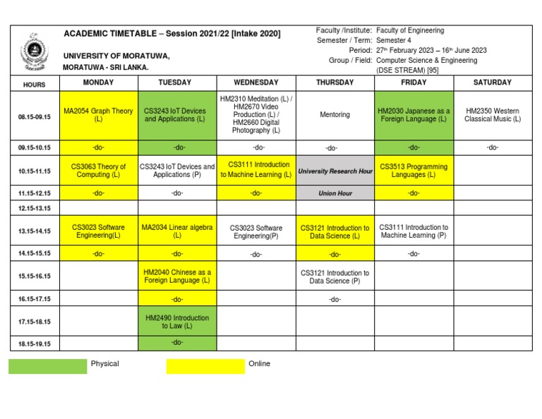 Semester 4 TimeTable | PDF | Academic Term | Computing