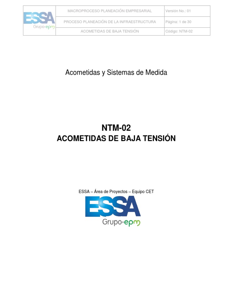 ntm-02 Acometidas de Baja Tension | PDF | Conductor electrico ...