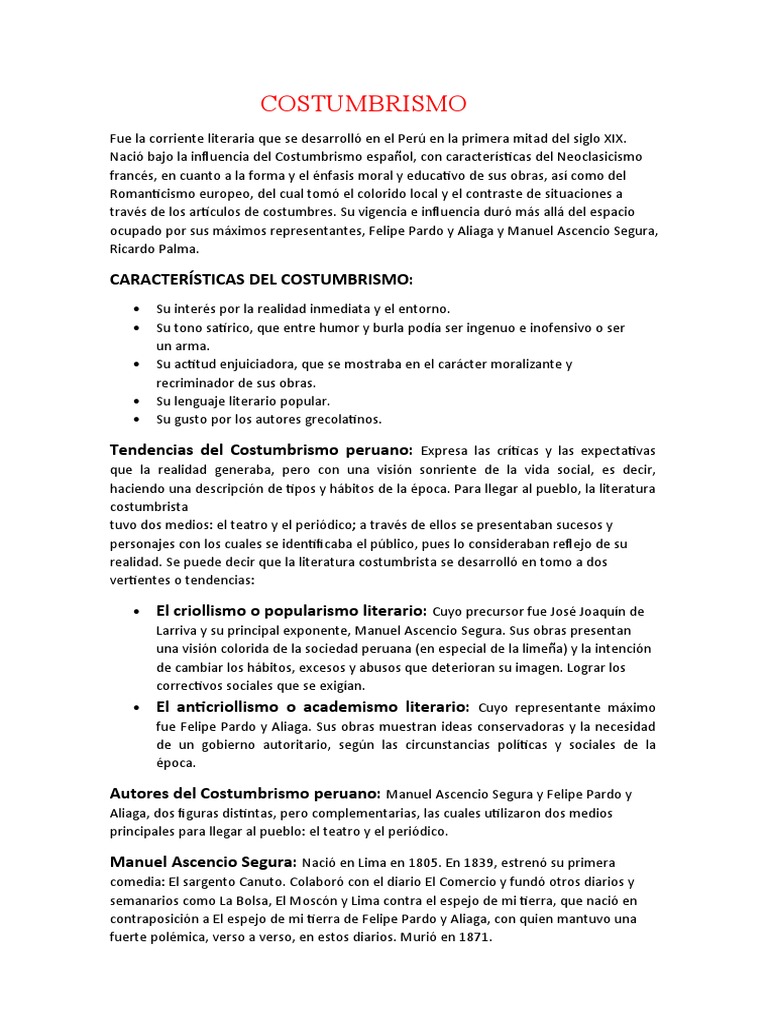 Costumbrismo: Características Del Costumbrismo | PDF