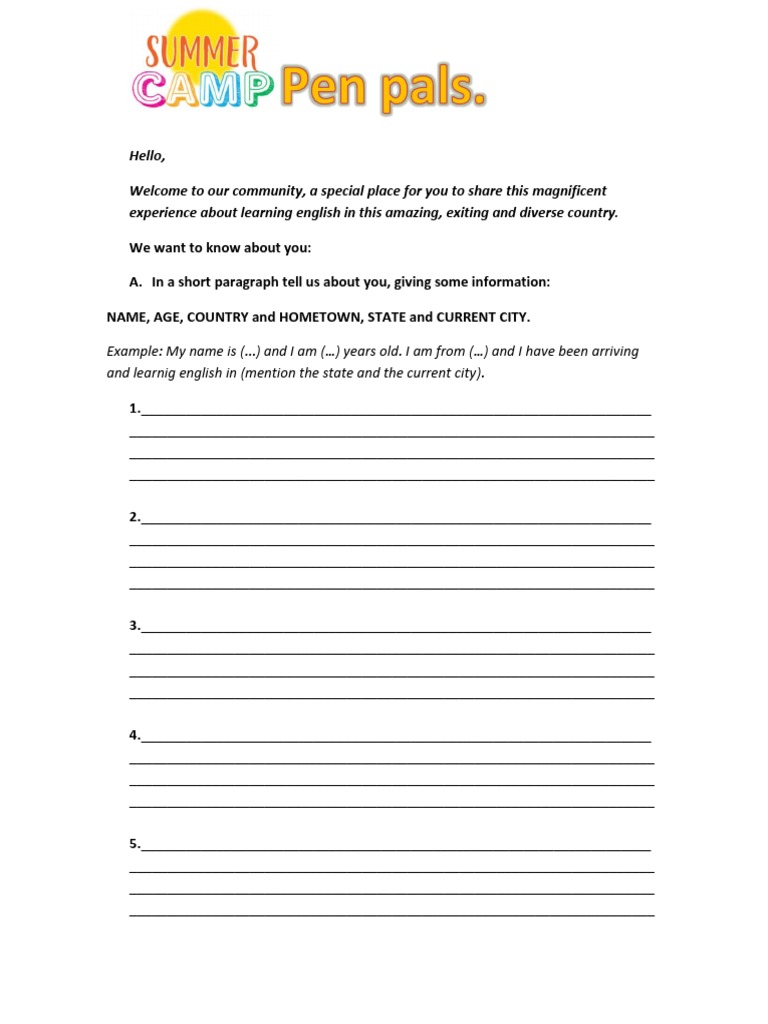 Summer Camp Pen Pal Form | PDF