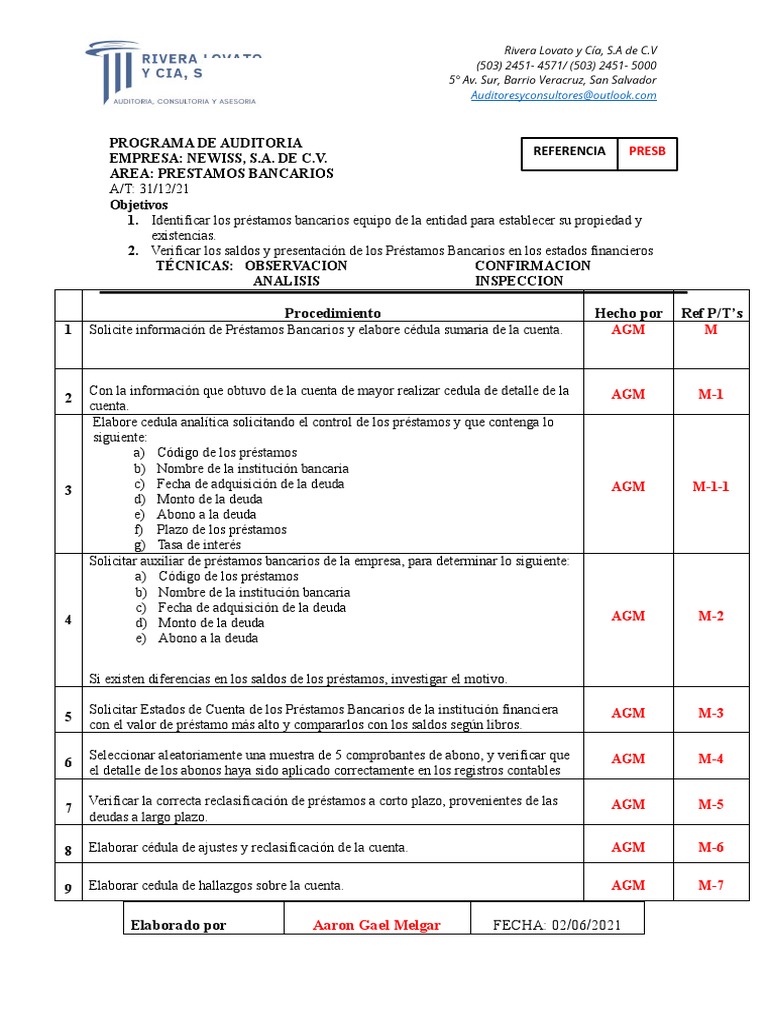 Programas de Auditoria - PC | PDF | Bancos | Deuda