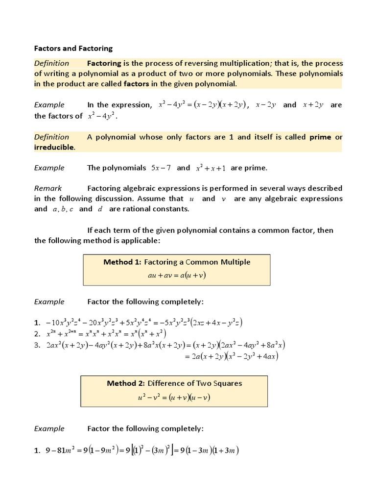 5 Factors and Factoring | Download Free PDF | Factorization ...