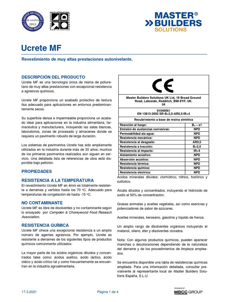 Ucrete MF | PDF | Hormigón | Solvente