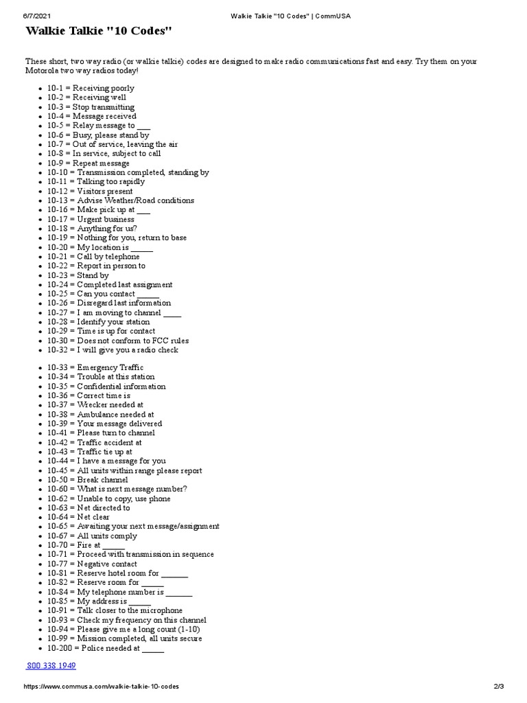 Walkie Talkie - 10 Codes - CommUSA | PDF | Radio | Communication