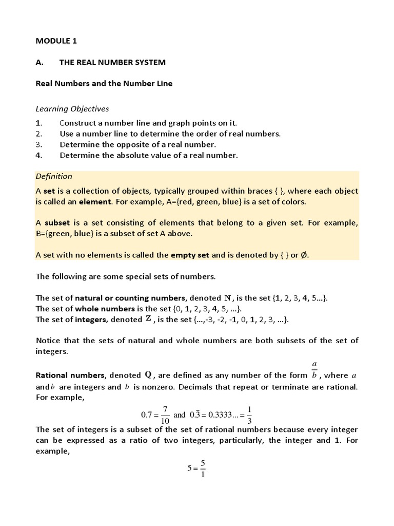 Real Numbers Absolute Value and Rules On Signed Numbers | PDF | Numbers ...