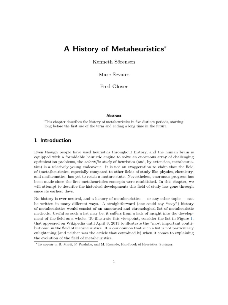 A History of Metaheuristics (Kenneth Sörensen, Marc Sevaux, Fred Glover) | PDF | Metaheuristic ...
