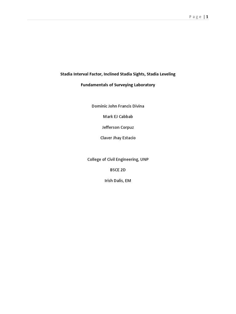 BSCE2D_GROUP3_Stadia Interval Factor, Inclined Stadia Sights, Stadia ...
