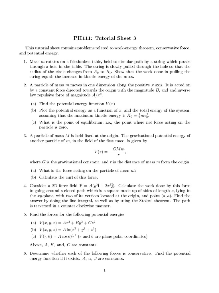 ProblemSet 03 | PDF | Force | Potential Energy