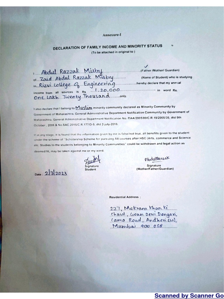 Self Declaration Minority | PDF