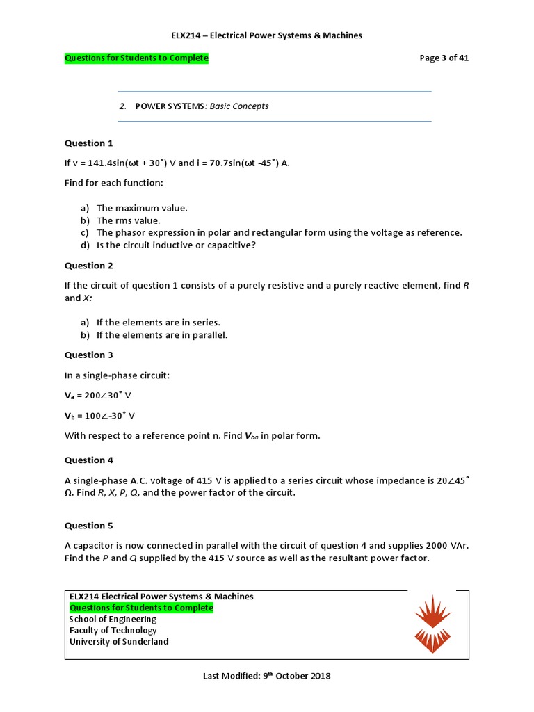 Question 1: 2. POWER SYSTEMS: Basic Concepts | PDF