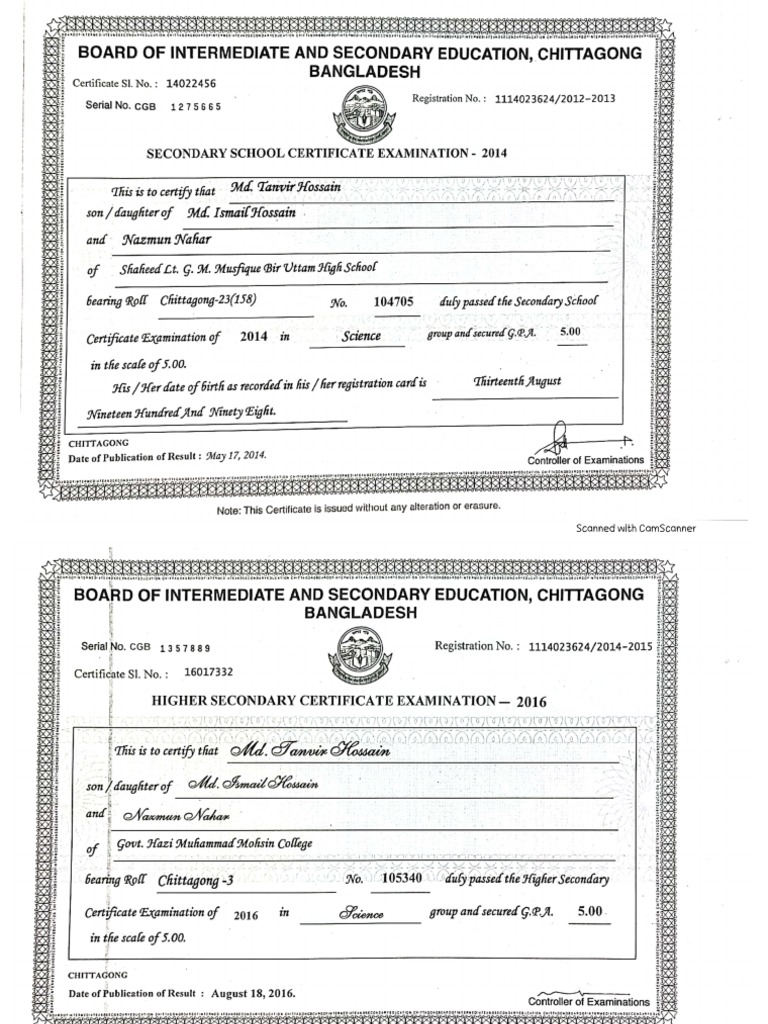 SSC and HSC Certificate | PDF
