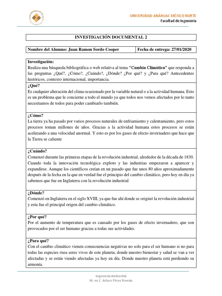 Investigación Documental 2 | PDF | Cambio climático | Entorno natural