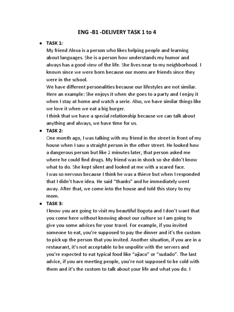 Eng B1 Task 1 To 4 | PDF