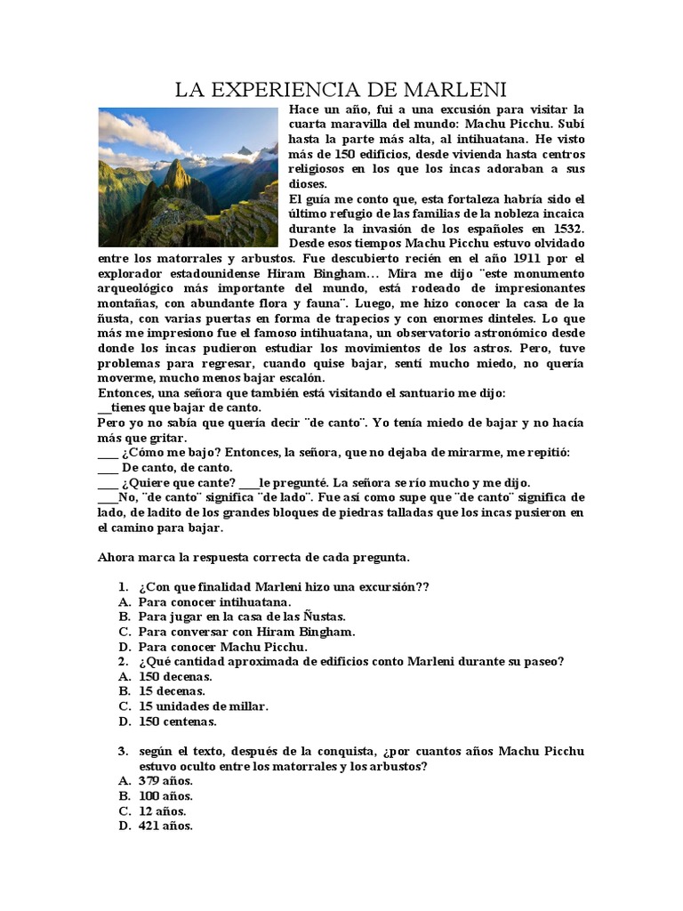 La Experiencia de Marleni | PDF | Machu Picchu