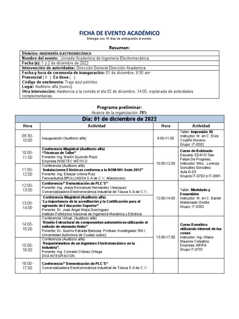 1 Ficha de Evento Academico | PDF | Ingeniería | Ciencias fisicas