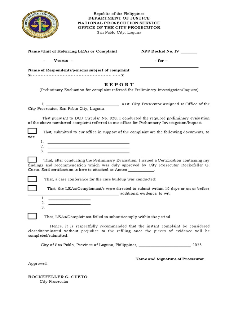 Preliminary Investigation Report Summary | PDF | Prosecutor | Crimes