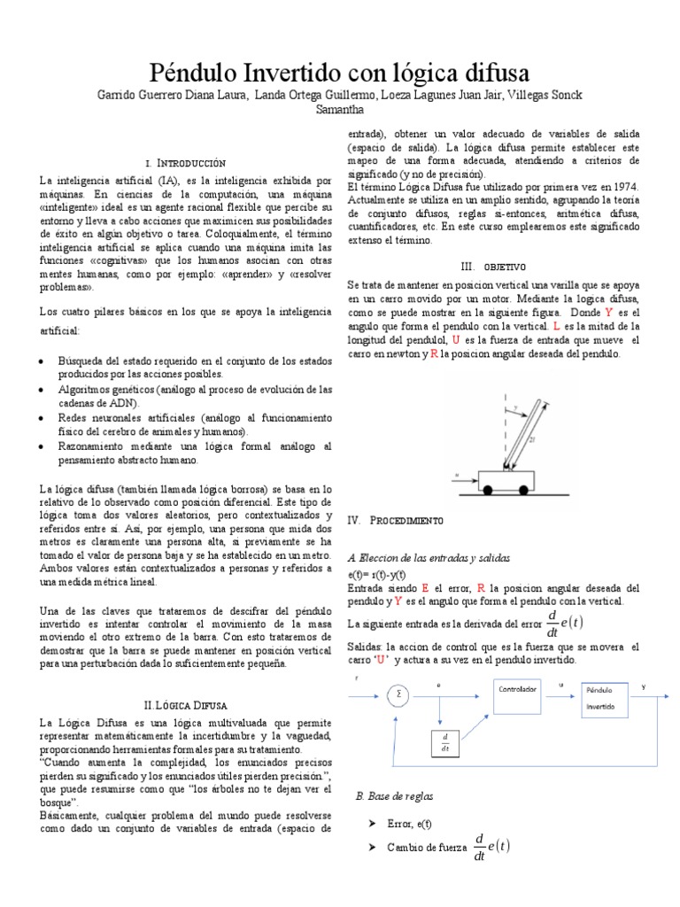 Control de un péndulo invertido mediante lógica difusa en Matlab | PDF | Lógica difusa ...
