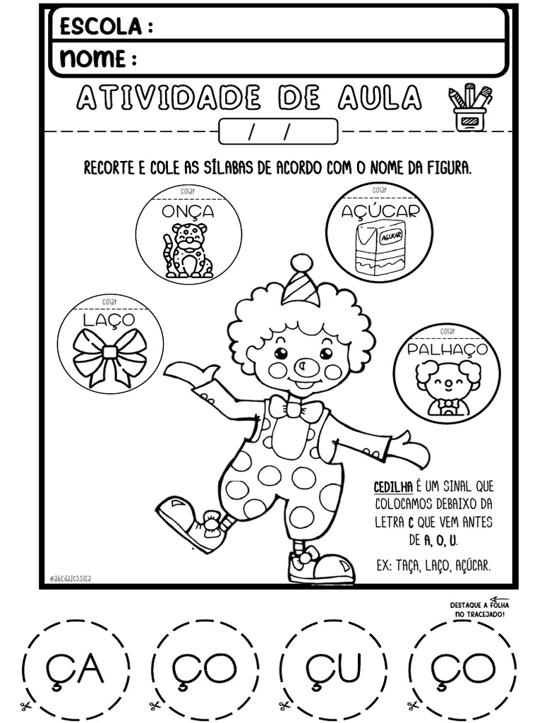 Atividade de Cedilha para 1º Ano | PDF