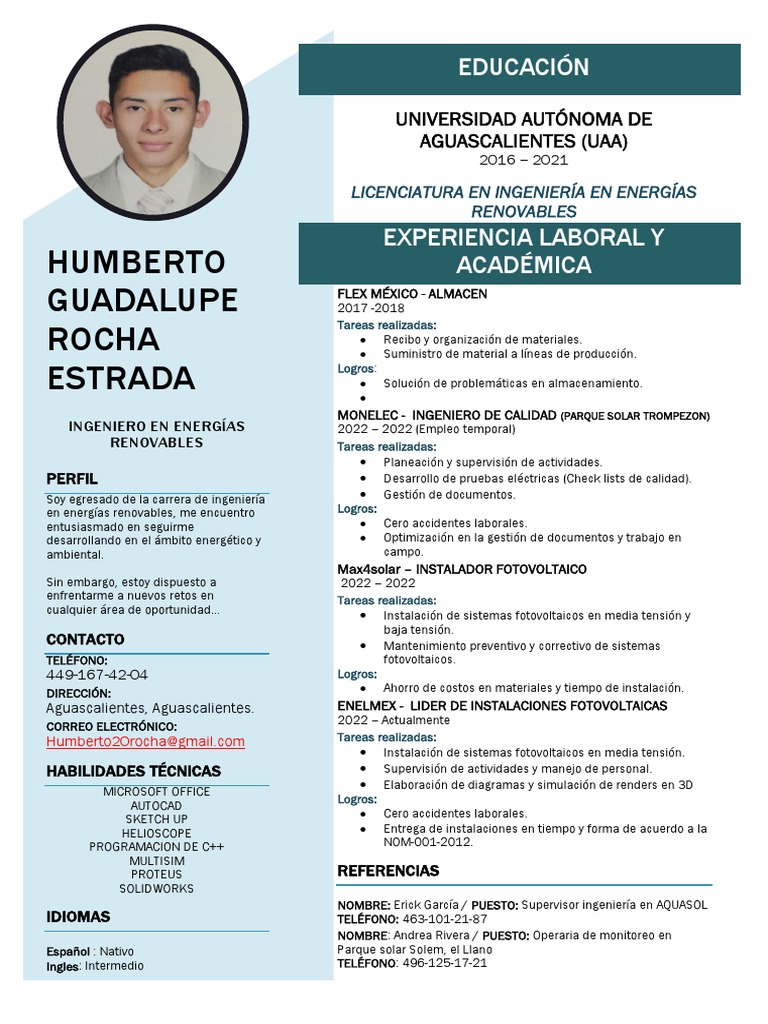 CV - Humberto Rocha 20023 | PDF | Fotovoltaica | Ingenieria Eléctrica