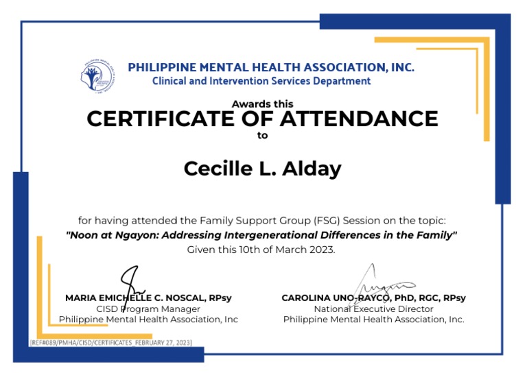 Certificate of Attendance for FSG Session | PDF | Self-Improvement