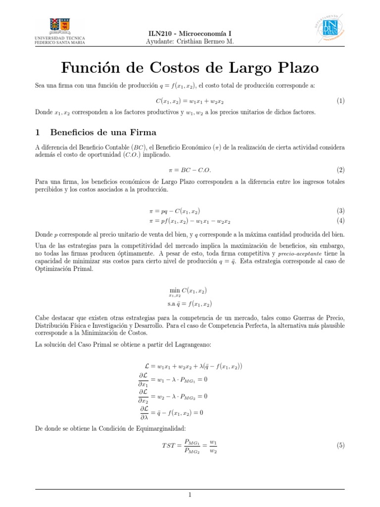 XI - Funci - N - de - Costos - Largo - Plazo - CRISTHIAN MAURICIO BERMEO | PDF | Business ...