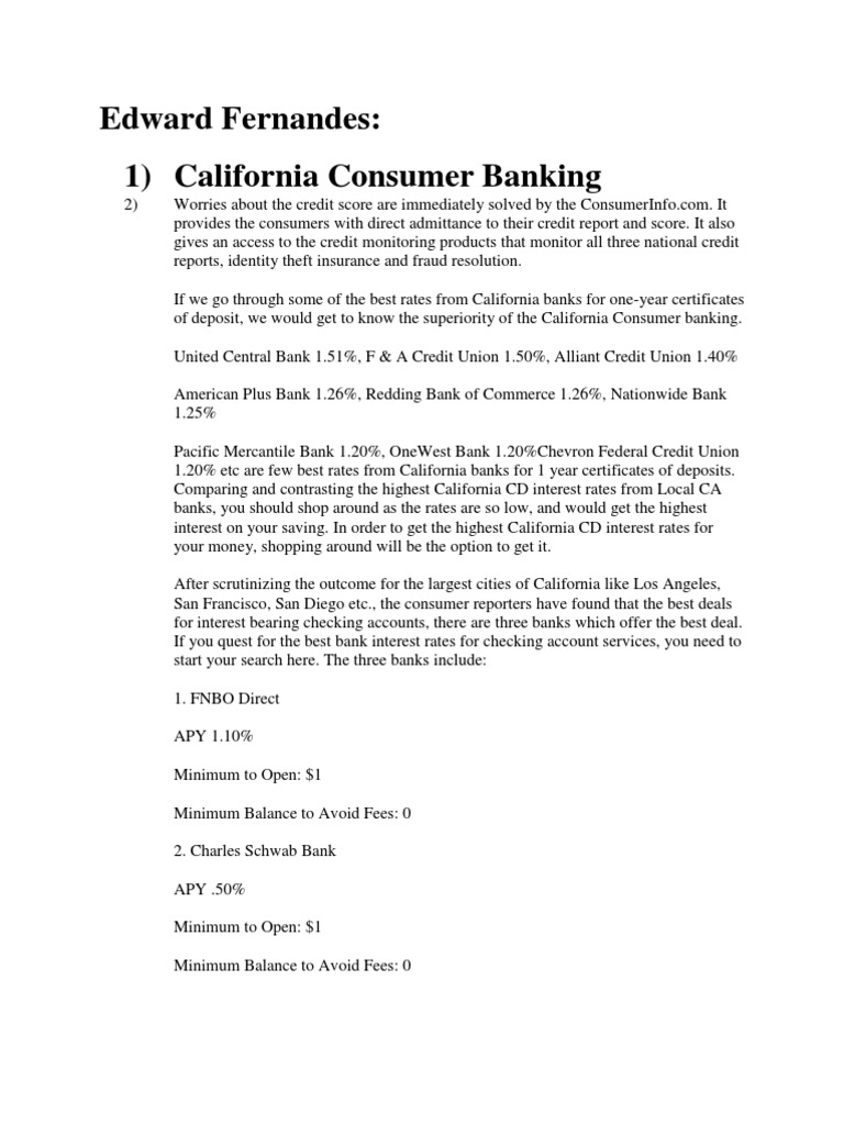 Best California Consumer Banking Rates | PDF | Transaction Account | Banks