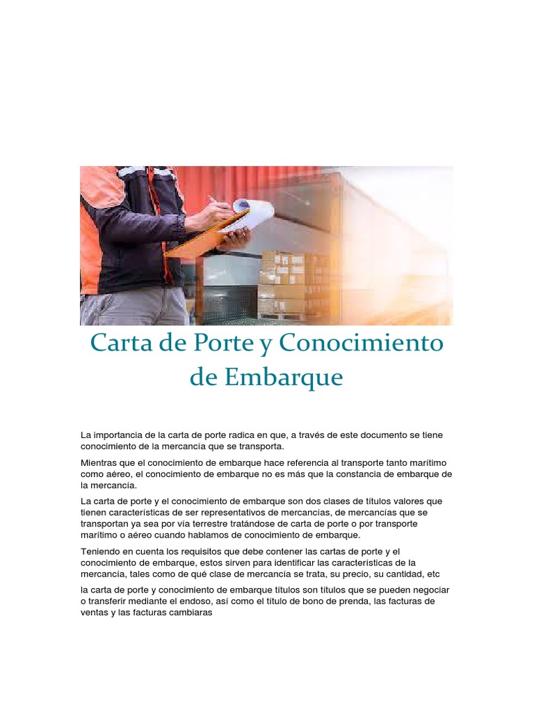 Carta de Porte y Conocimiento de Embarque | PDF
