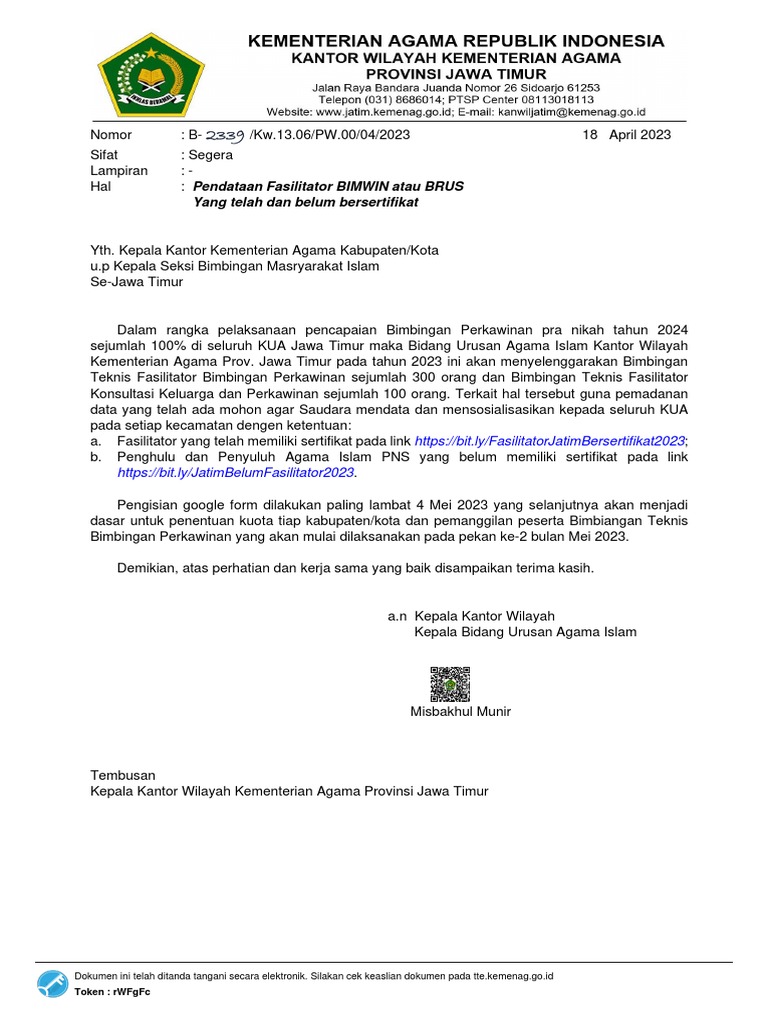 Surat Pendataan Fasilitator Bimwin Dan Brus 2023 | PDF Surat Pendataan Fasilitator Bimwin Dan Brus 2023 | PDF