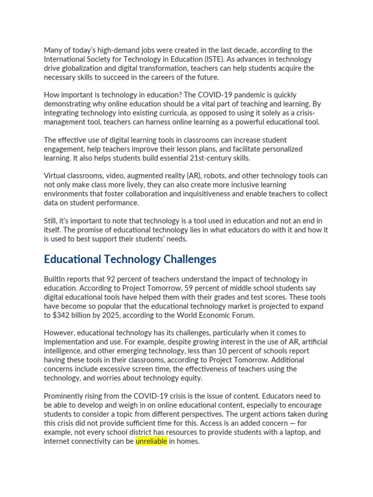Educational Technology Challenges | PDF | Educational Technology | Teachers